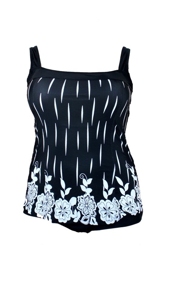 Modera Dámské plavky Tankiny Jednodílné černá vzor s květy 3 barevné ...