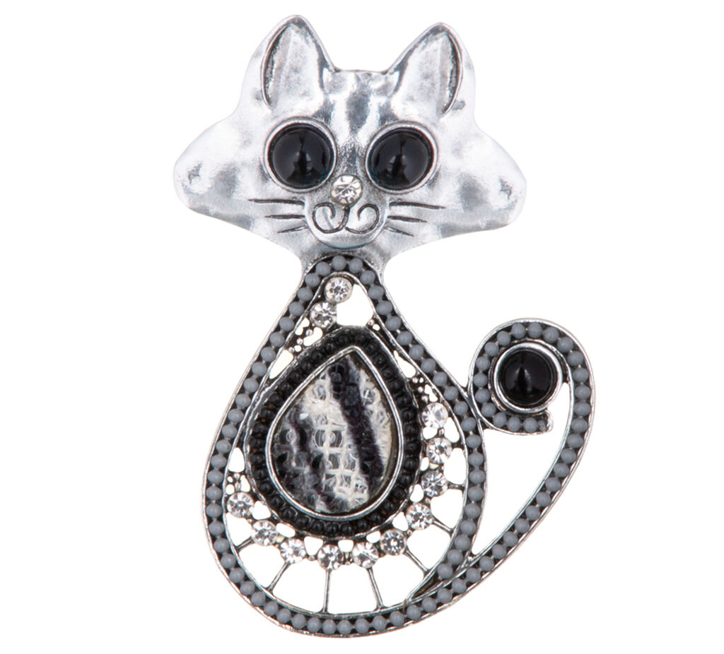 Fashion Icon Brož kočka etno styl šedá BR0268-0313