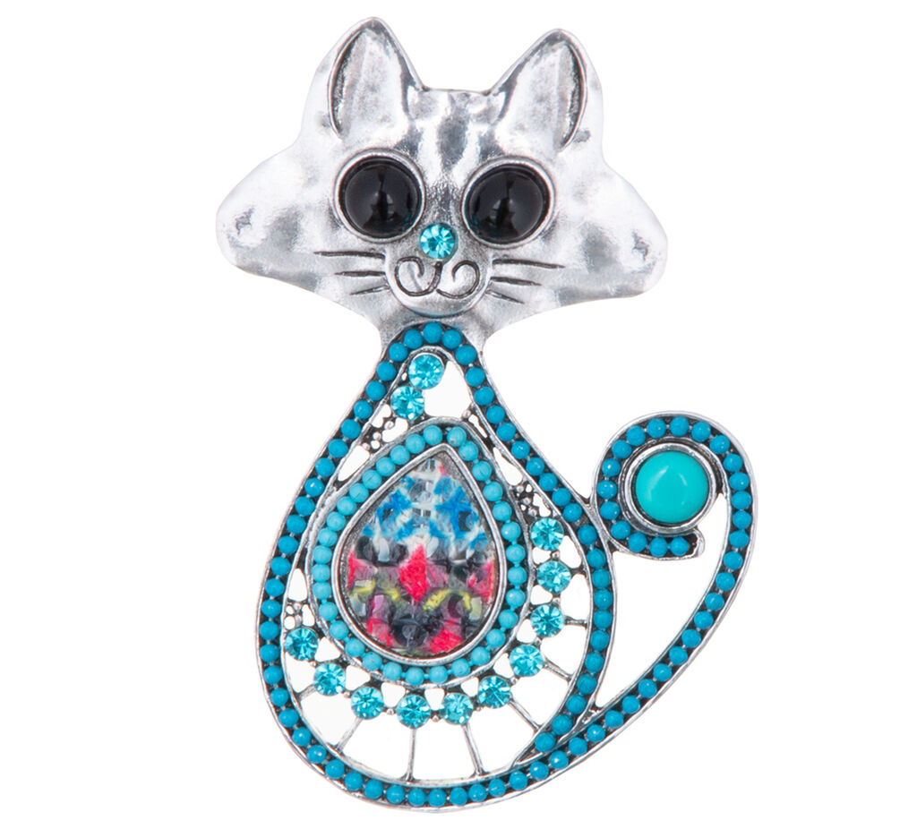 Fashion Icon Brož kočka etno styl modrá BR0268-0305